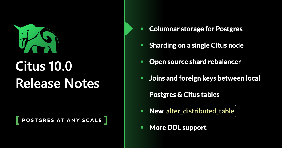 Release notes for Citus 10.0 extension to Postgres - Citus Data